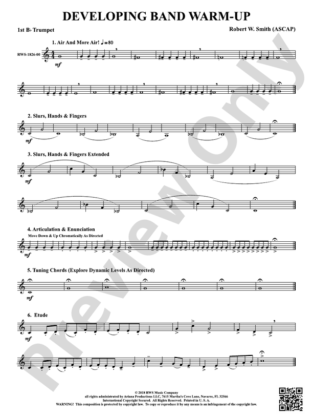 Developing Band Warm-Up: 1st B-flat Trumpet: 1st B-flat Trumpet Part: Robert W. Smith - Digital ...