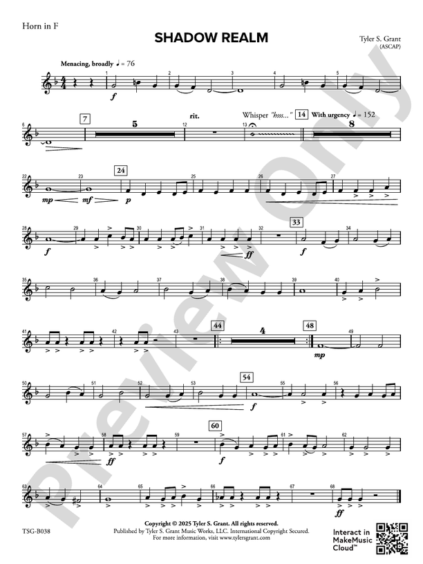 Shadow Realm: Horn in F: Horn in F Part: Tyler S. Grant - Digital Sheet ...