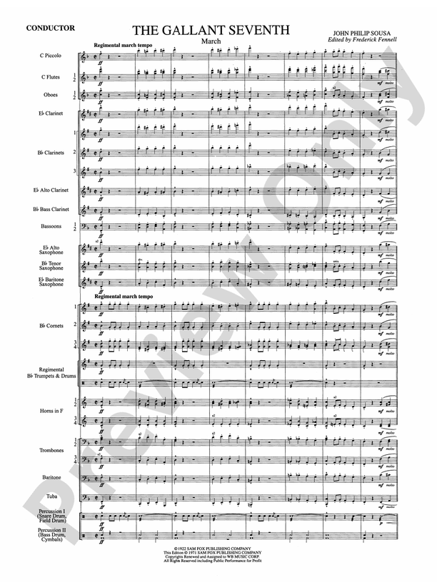 The Gallant Seventh: Concert Band Conductor Score & Parts: Frederick ...