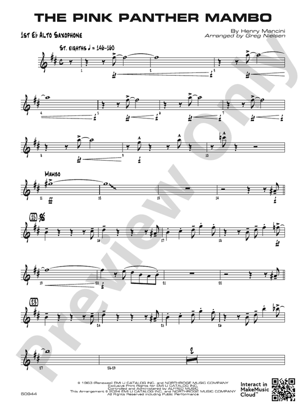 The Pink Panther Mambo: E-flat Alto Saxophone: E-flat Alto Saxophone Part - Digital Sheet Music ...