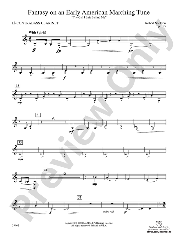 Fantasy on an Early American Marching Tune: (wp) E-flat Contrabass Clarinet: (wp) E-flat ...