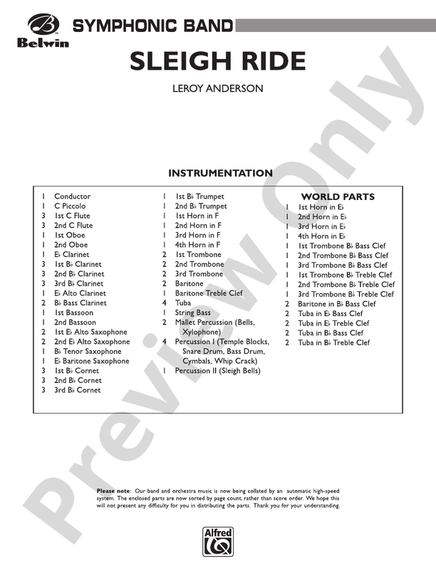 Sleigh Ride: Score: Concert Band Score - Digital Sheet Music Download