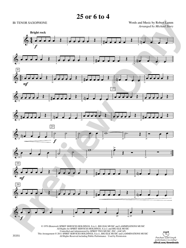 25 Or 6 To 4 B Flat Tenor Saxophone B Flat Tenor Saxophone Part