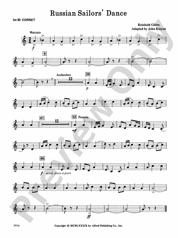 Russian Sailors' Dance: 1st B-flat Cornet: 1st B-flat Cornet Part ...