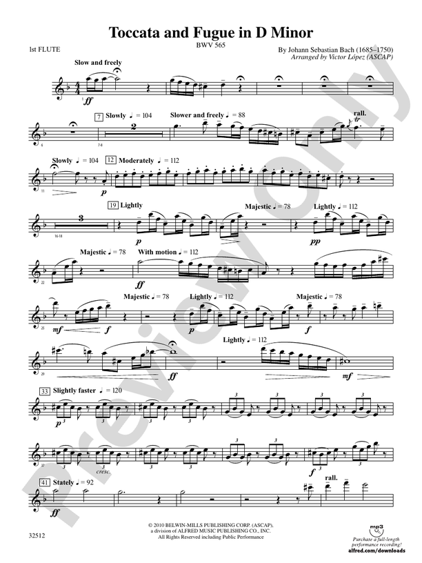 Toccata and Fugue in D Minor: Flute: Flute Part - Digital Sheet Music ...