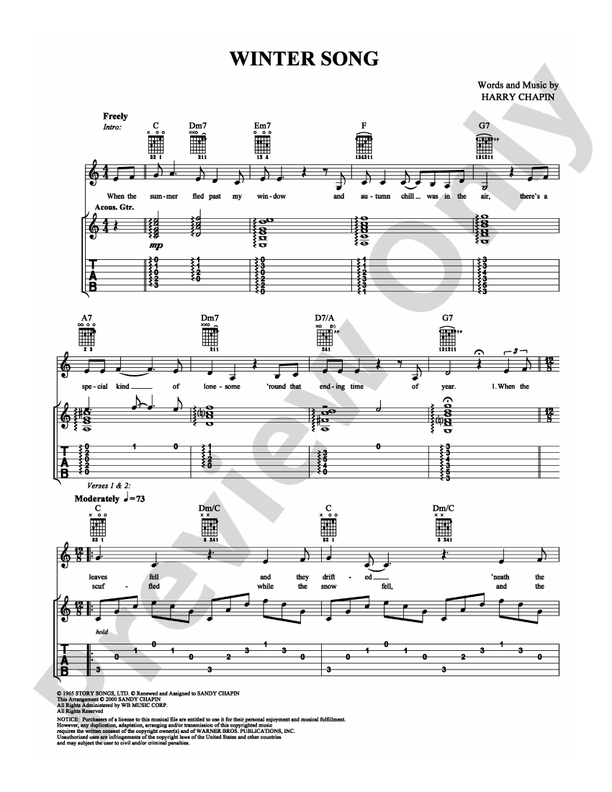 Winter Song: Guitar TAB: Harry Chapin - Digital Sheet Music Download