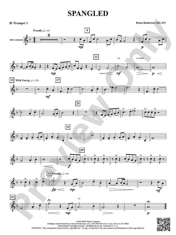 Spangled: 1st B-flat Trumpet: 1st B-flat Trumpet Part: Brian Bankston - Digital Sheet Music Download