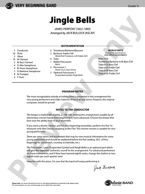 Jingle Bells: Score: Concert Band Score - Digital Sheet Music Download