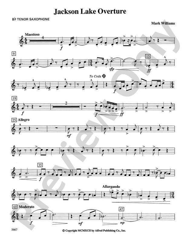 Jackson Lake Overture: B-flat Tenor Saxophone: B-flat Tenor Saxophone Part - Digital Sheet Music ...