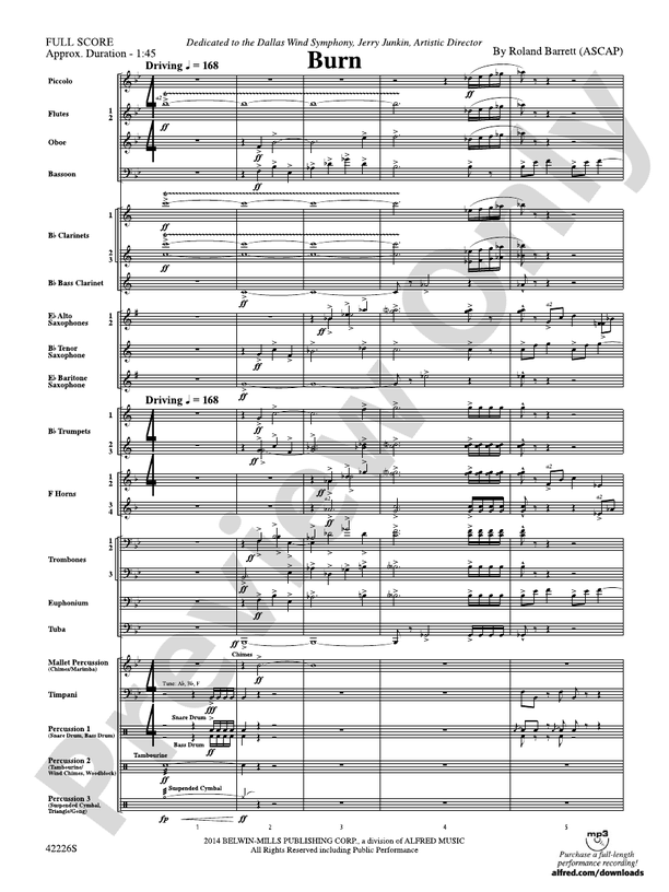 Burn: Score: Concert Band Score - Digital Sheet Music Download