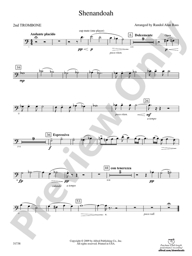 Shenandoah: 2nd Trombone: 2nd Trombone Part - Digital Sheet Music Download