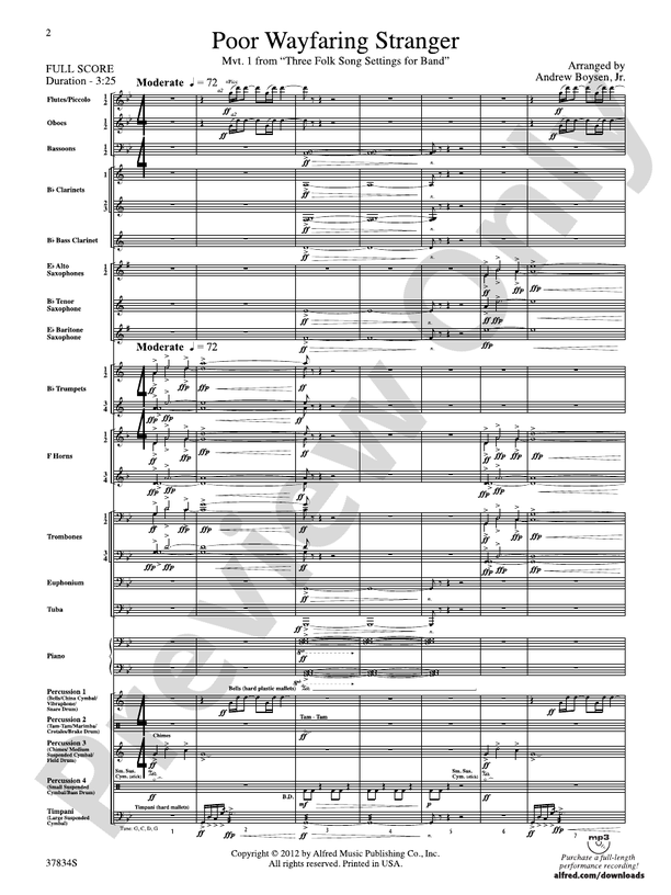 Poor Wayfaring Stranger Concert Band Conductor Score And Parts Digital