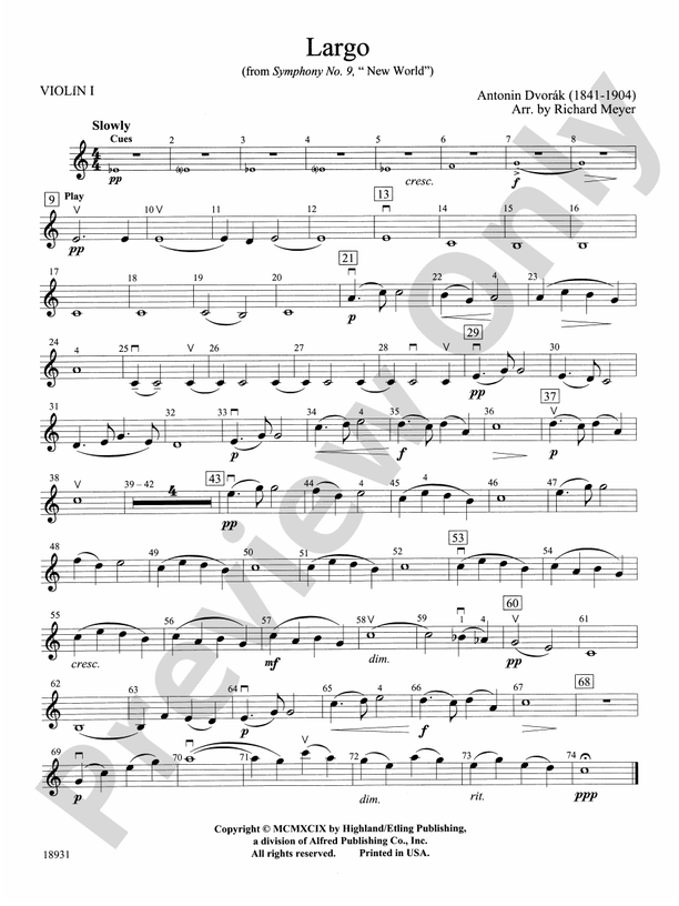 Largo from Symphony No. 9, "New World": 1st Violin: 1st Violin Part ...