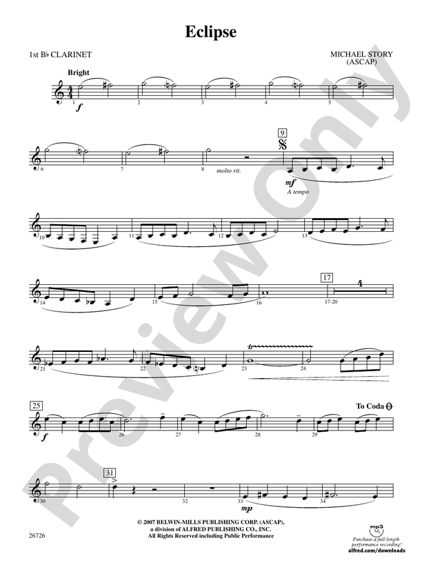 Eclipse: 1st B-flat Clarinet: 1st B-flat Clarinet Part - Digital Sheet Music Download