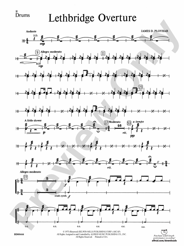 Lethbridge Overture: Drums: Drums Part - Digital Sheet Music Download
