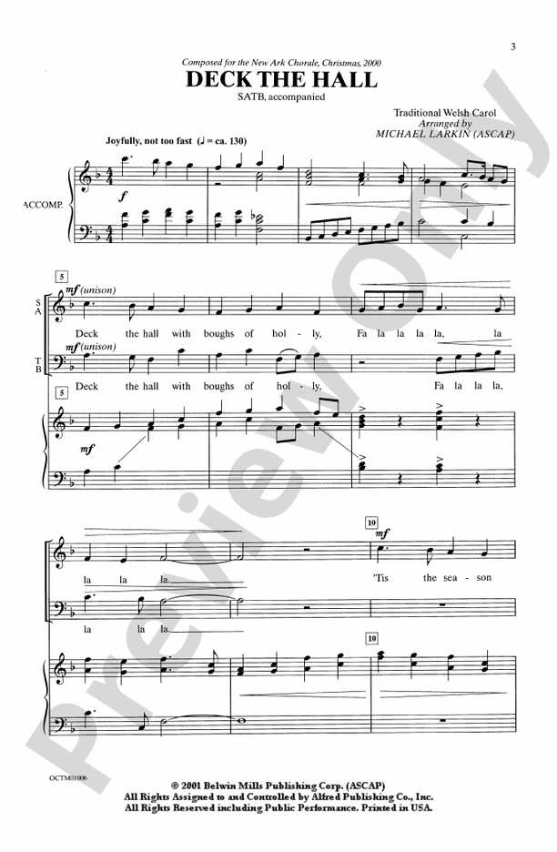 Deck the Hall: SATB Choral Octavo - Digital Sheet Music Download