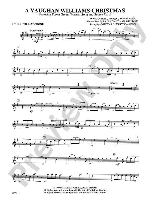 A Vaughan Williams Christmas: E-flat Alto Saxophone: E-flat Alto Saxophone Part - Digital Sheet ...