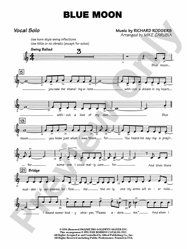 Blue Moon: Vocal Solo: Vocal Solo Part - Digital Sheet Music Download