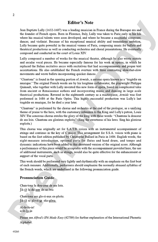 Chantons (from Armide): SSA Choral Octavo: Jean-Baptiste Lully ...