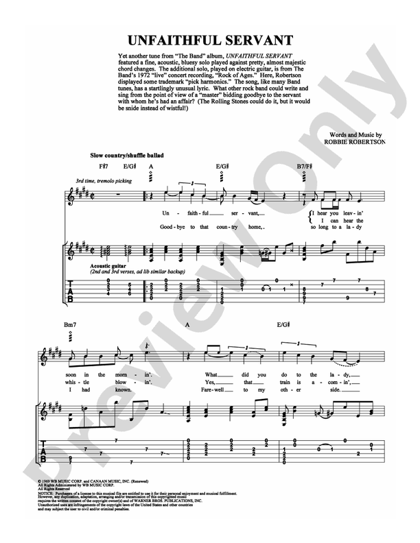 Unfaithful Servant: Guitar TAB: Robbie Robertson - Digital Sheet Music Download