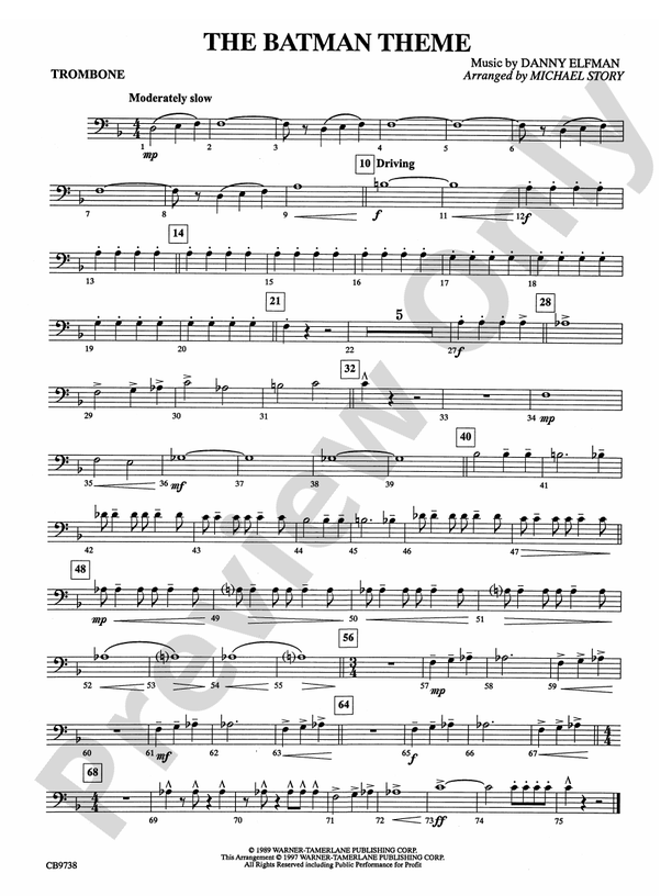 Batman Theme: 1st Trombone: 1st Trombone Part - Digital Sheet Music ...