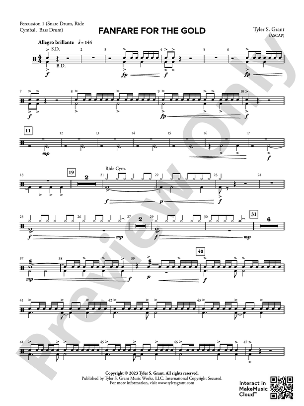 Fanfare for the Gold: 1st Percussion: 1st Percussion Part - Digital Sheet Music Download