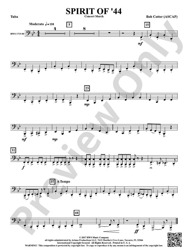 Spirit Of '44 - Concert March: Tuba: Tuba Part: Bob Cotter - Digital ...