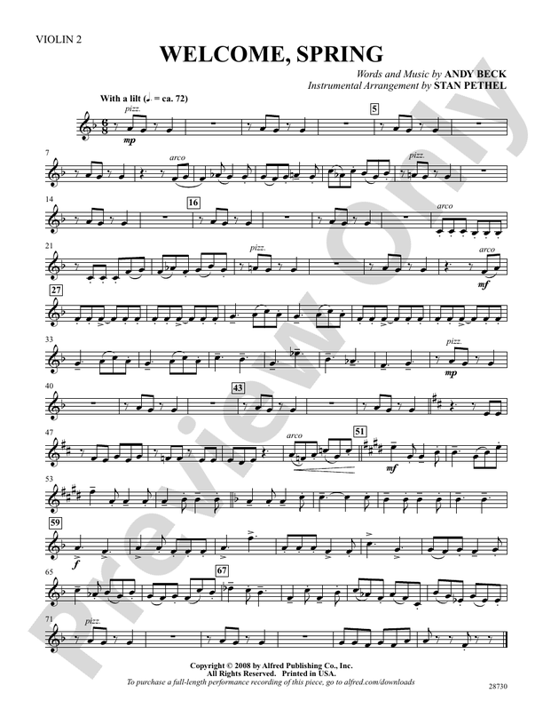 Welcome, Spring: 2nd Violin: 2nd Violin Part - Digital Sheet Music Download