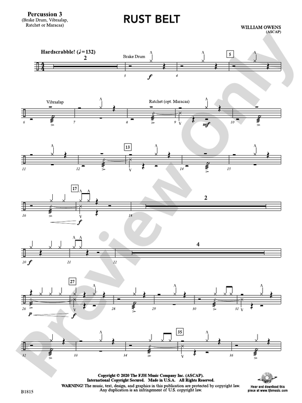 Rust Belt: Percussion 3 (Brake Drum, Vibraslap, Ratchet or Maracas ...