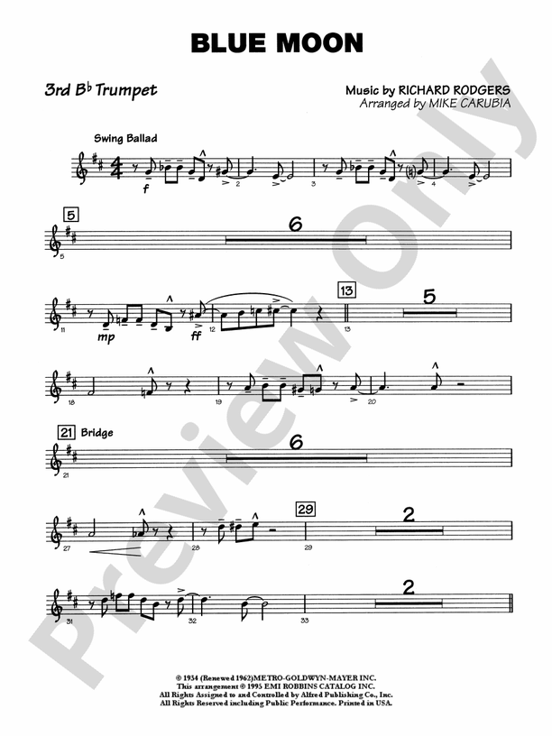 Blue Moon: 3rd B-flat Trumpet: 3rd B-flat Trumpet Part - Digital Sheet ...