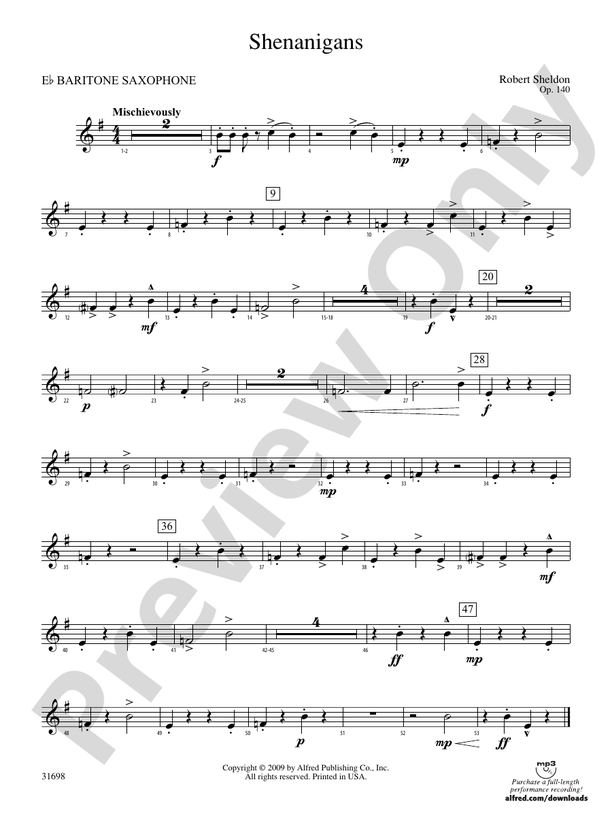 Shenanigans E Flat Baritone Saxophone E Flat Baritone Saxophone Part