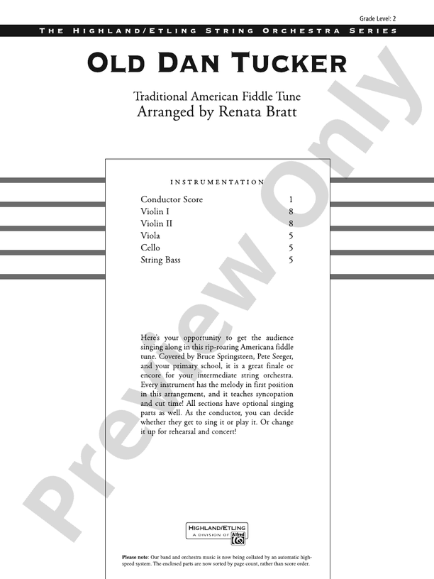 Old Dan Tucker: Score: String Orchestra Score - Digital Sheet Music ...