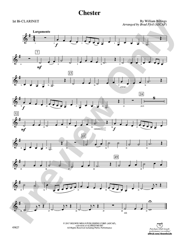 Chester: 1st B-flat Clarinet: 1st B-flat Clarinet Part - Digital Sheet ...