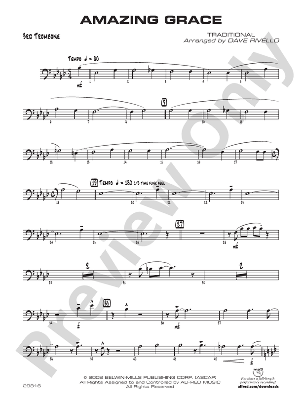Amazing Grace: 3rd Trombone: 3rd Trombone Part - Digital Sheet Music ...