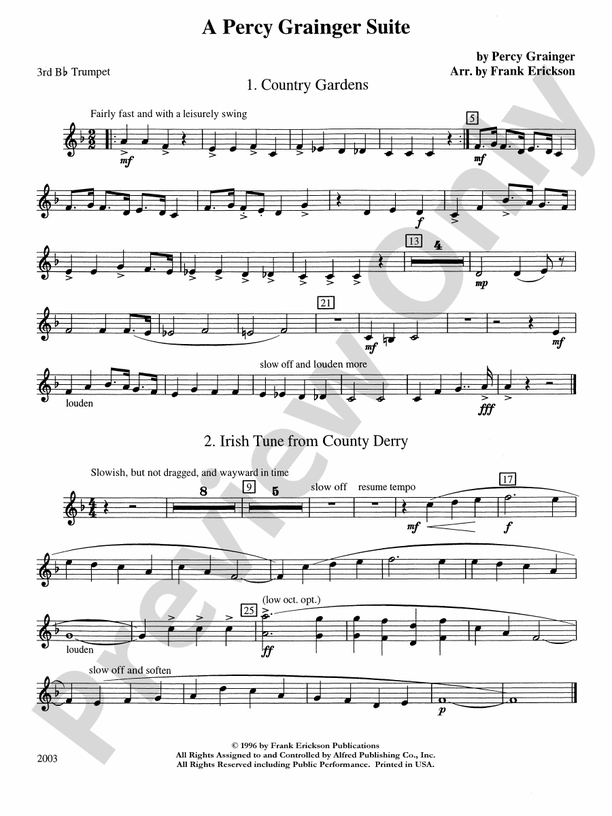 A Percy Grainger Suite: 3rd B-flat Trumpet: 3rd B-flat Trumpet Part ...