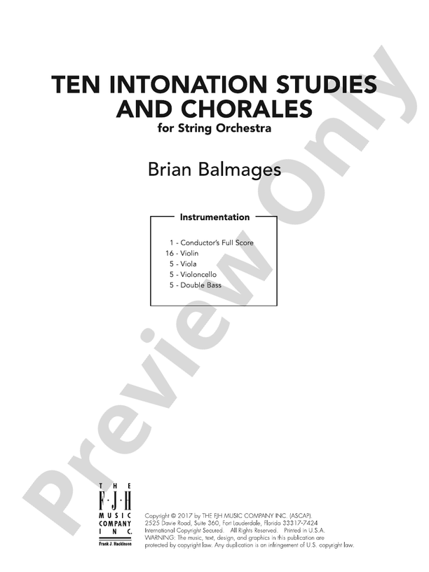 10 Intonation Studies and Chorales: String Orchestra Conductor Score ...