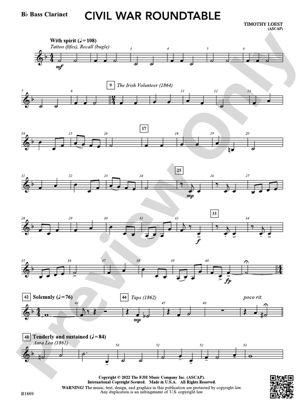 Civil War Roundtable: B-flat Bass Clarinet: B-flat Bass Clarinet Part ...