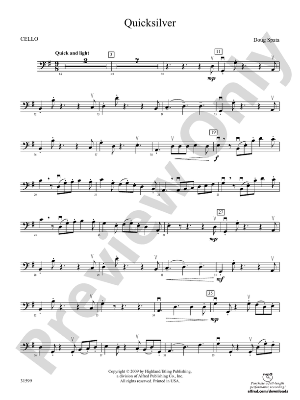 Quicksilver: Cello: Cello Part - Digital Sheet Music Download