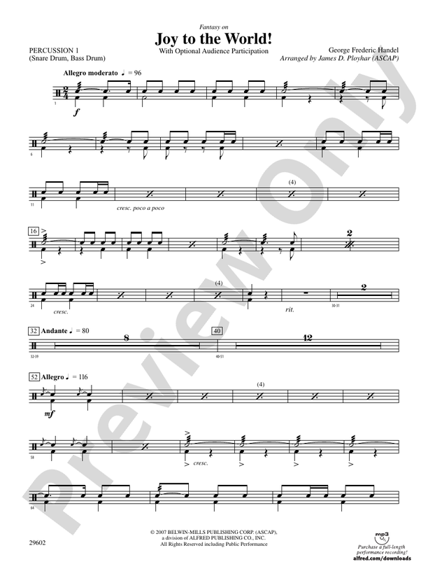 Joy to the World: 1st Percussion: 1st Percussion Part - Digital Sheet ...