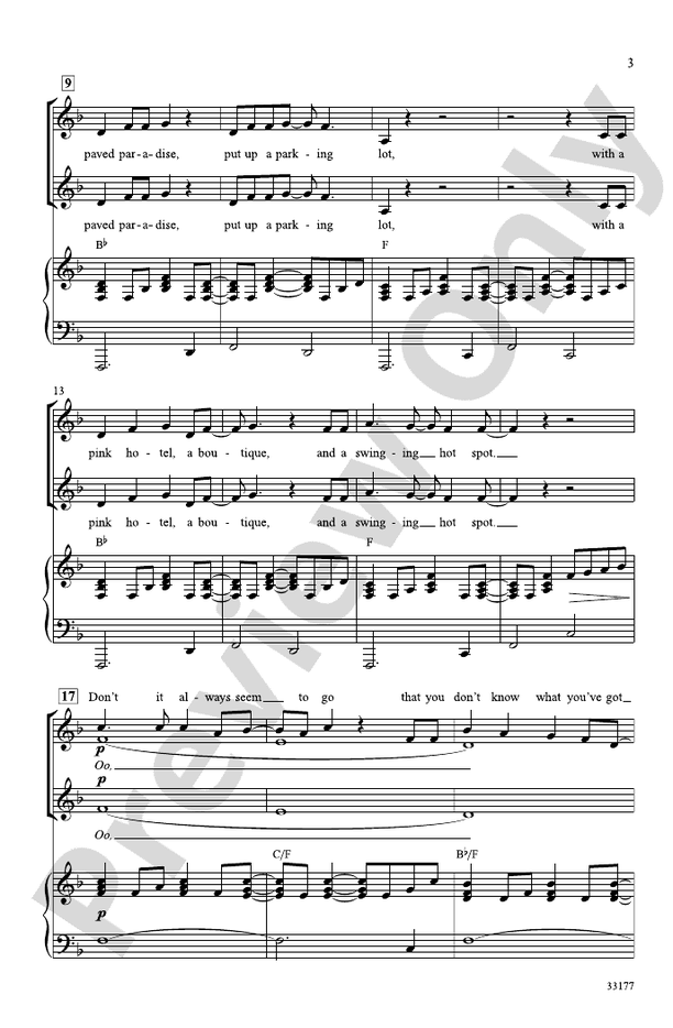 Big Yellow Taxi: SSA Choral Octavo: Joni Mitchell - Digital Sheet Music ...