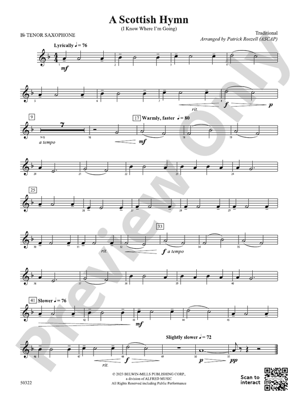 A Scottish Hymn: B-flat Tenor Saxophone: B-flat Tenor Saxophone Part ...