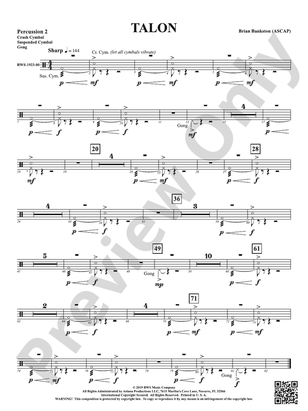 Talon: 2nd Percussion: 2nd Percussion Part: Brian Bankston - Digital ...