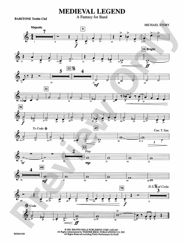 Medieval Legend A Fantasy For Band Baritone T C Baritone T C Part