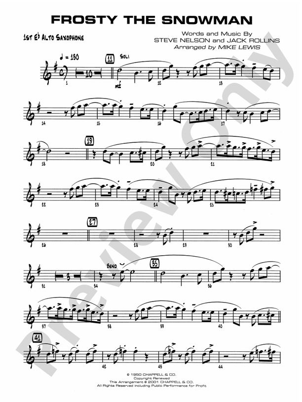Frosty the Snowman: E-flat Alto Saxophone: E-flat Alto Saxophone Part - Digital Sheet Music Download
