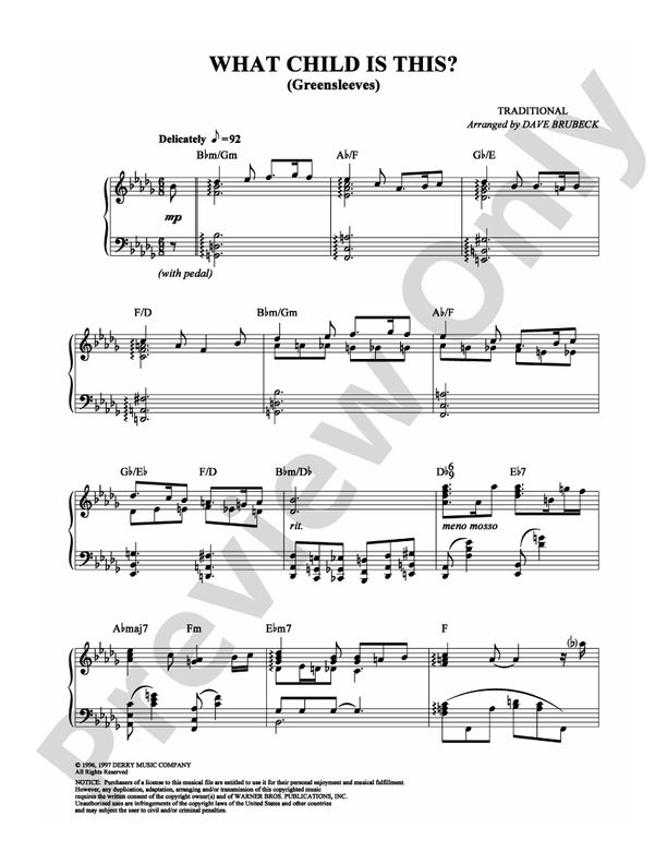What Child Is This? (Greensleeves): Piano: Dave Brubeck - Digital Sheet ...