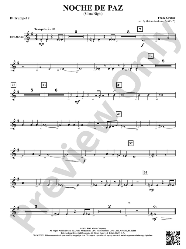 Noche de Paz - Silent Night: 2nd B-flat Trumpet: 2nd B-flat Trumpet Part: Franz Gruber - Digital ...