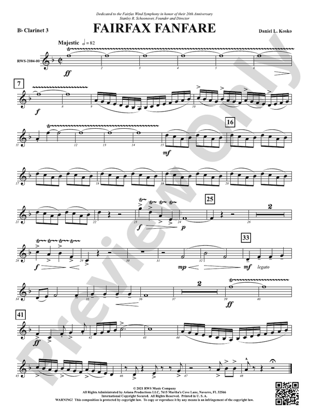 Fairfax Fanfare: 3rd B-flat Clarinet: 3rd B-flat Clarinet Part: Daniel Kosko - Digital Sheet ...