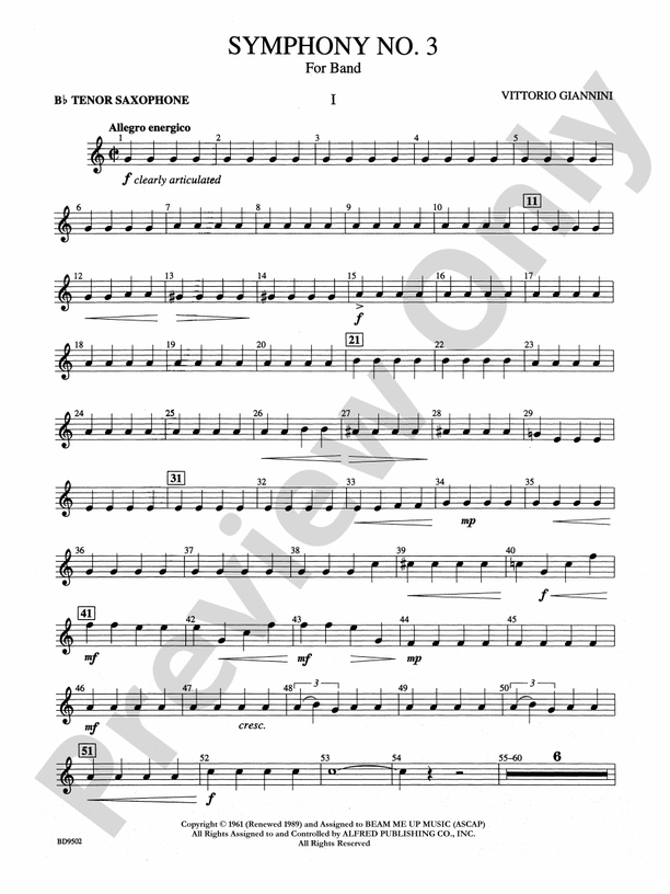 Symphony No. 3 for Band: B-flat Tenor Saxophone: B-flat Tenor Saxophone ...