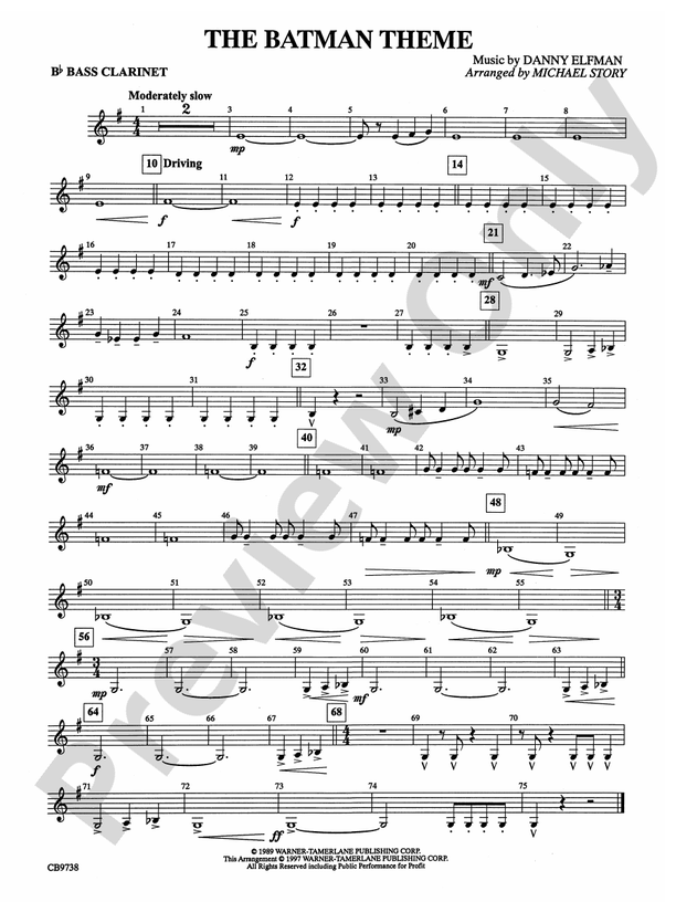 Batman Theme: B-flat Bass Clarinet: B-flat Bass Clarinet Part - Digital ...