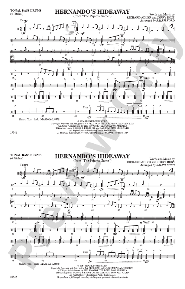 Hernando's Hideaway: Tonal Bass Drum: Tonal Bass Drum Part - Digital Sheet Music Download